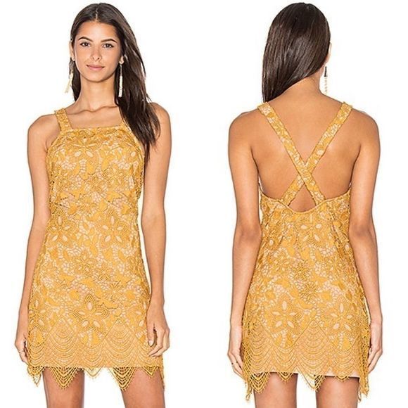 Wayf | Dresses | Wayf Orleans Gold Lace Mini Dress | Poshmark